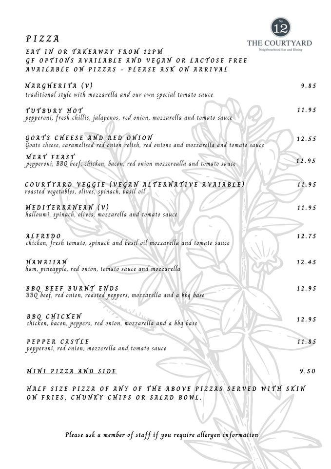Menu at The Courtyard @ No.12 pub & bar, Burton upon Trent