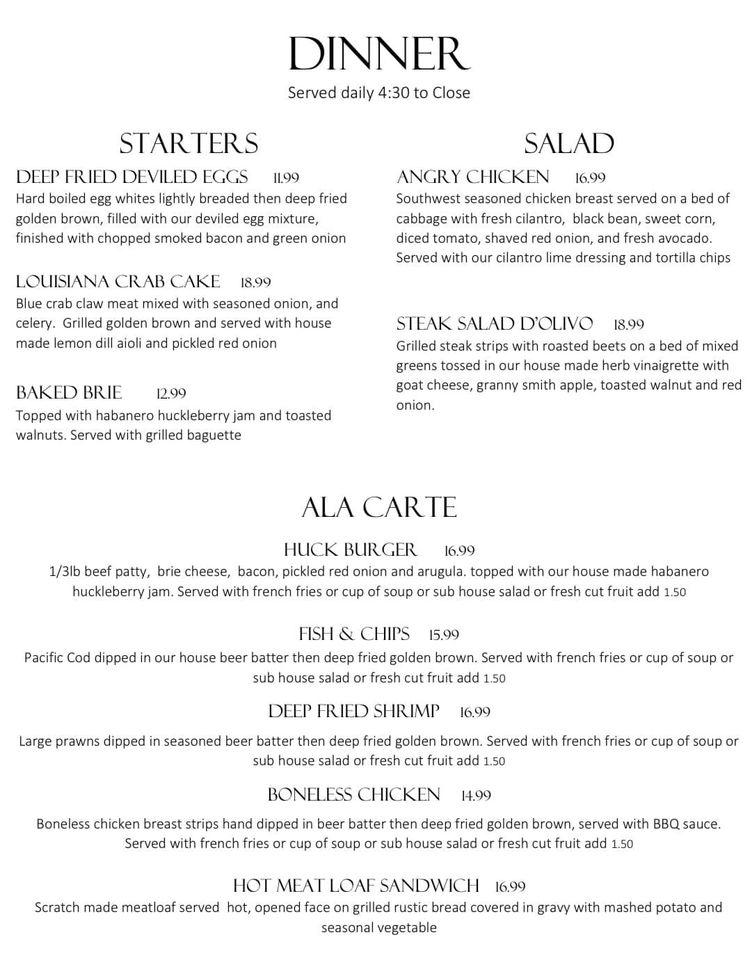 Menu at The Wild Huckleberry restaurant, Wenatchee