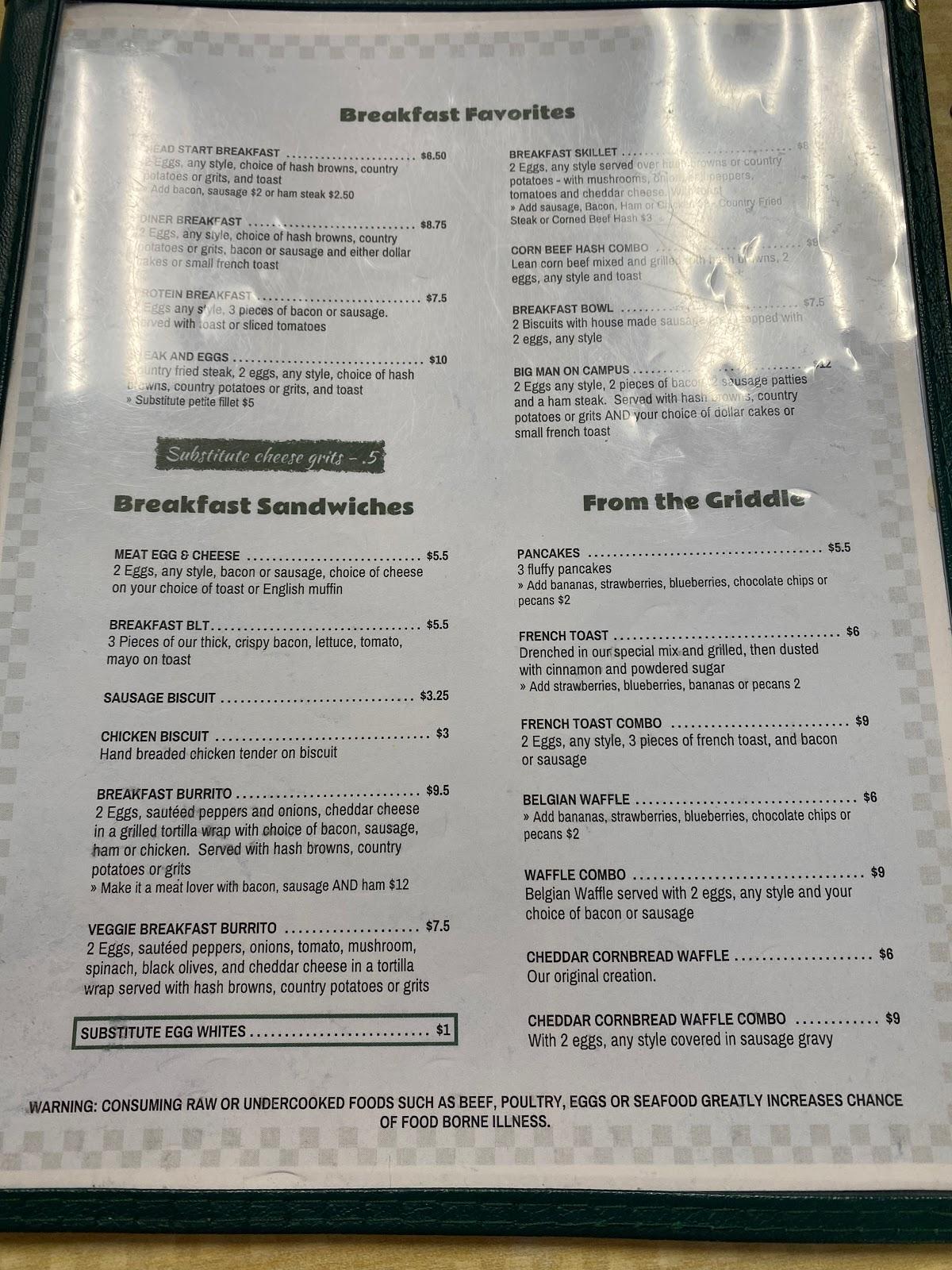 Carta del restaurante University Diner, Jacksonville, Merrill Rd