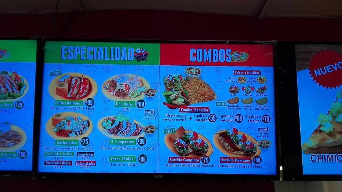 Menu at las chulas restaurant, Hermosillo, Plaza Sendero