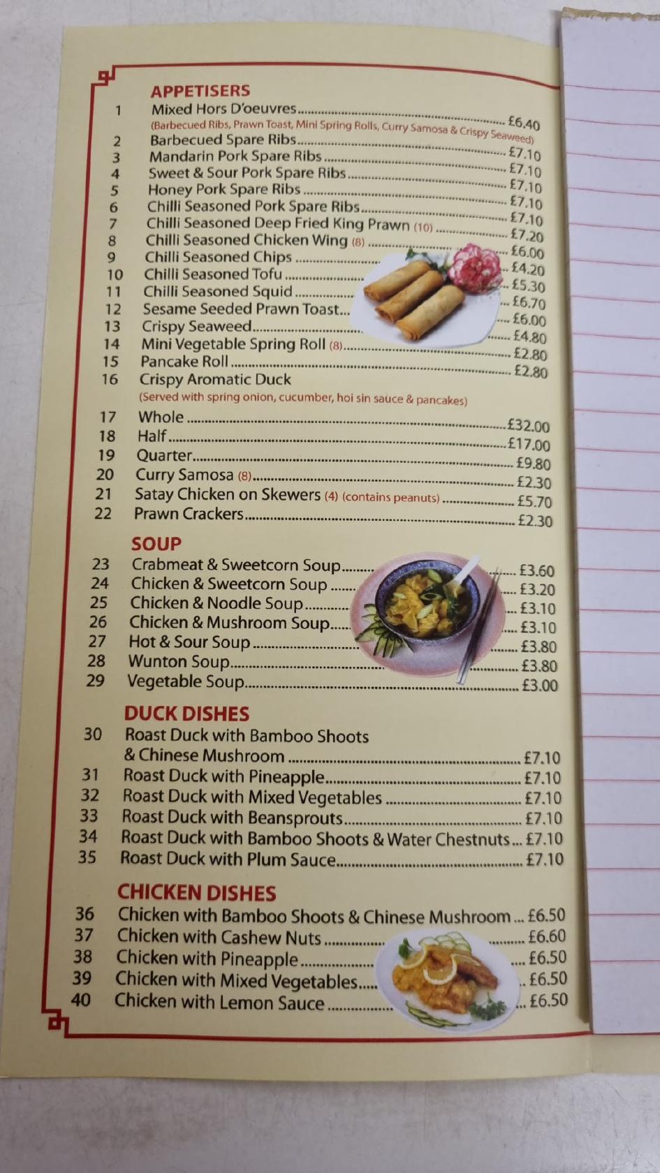 Menu at Dragon House fast food, Cheddar