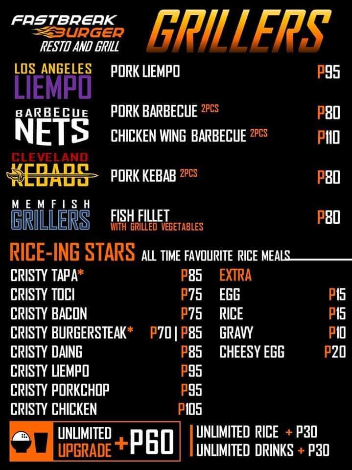 Menu at FASTBREAK BURGER RESTO-GRILL restaurant, Dasmariñas