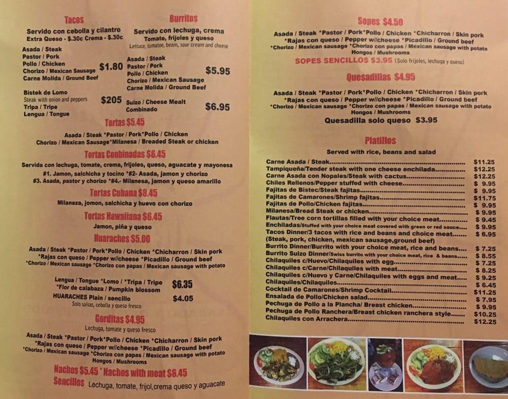 Menu at Hidalgo Restaurant, Chicago