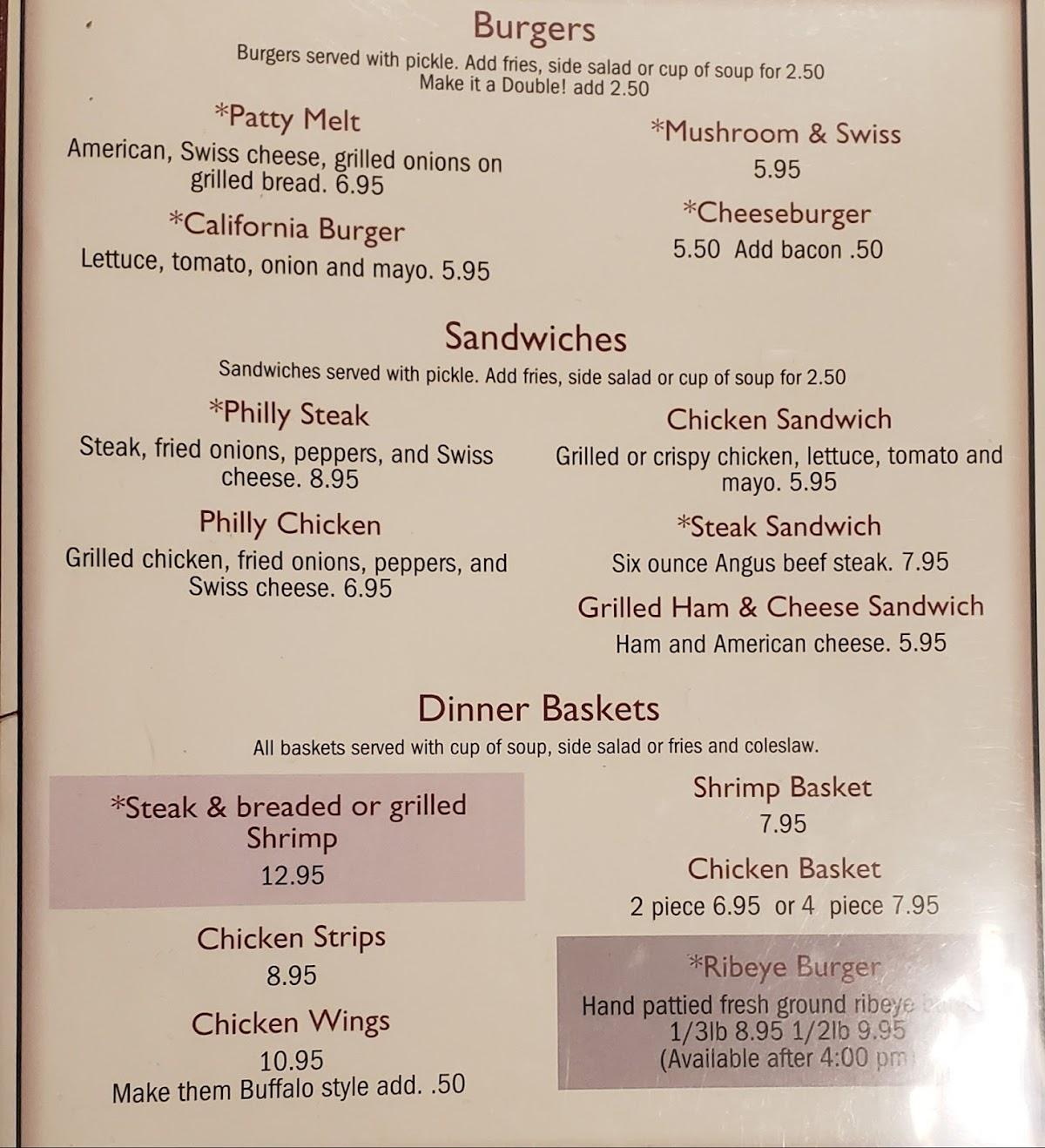 Menu at Kate's Bar, Barron
