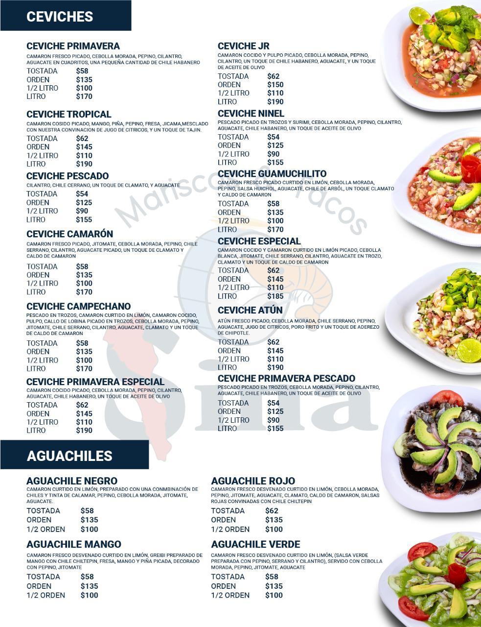 Carta del restaurante Sina Mariscos y Tacos, Guadalajara