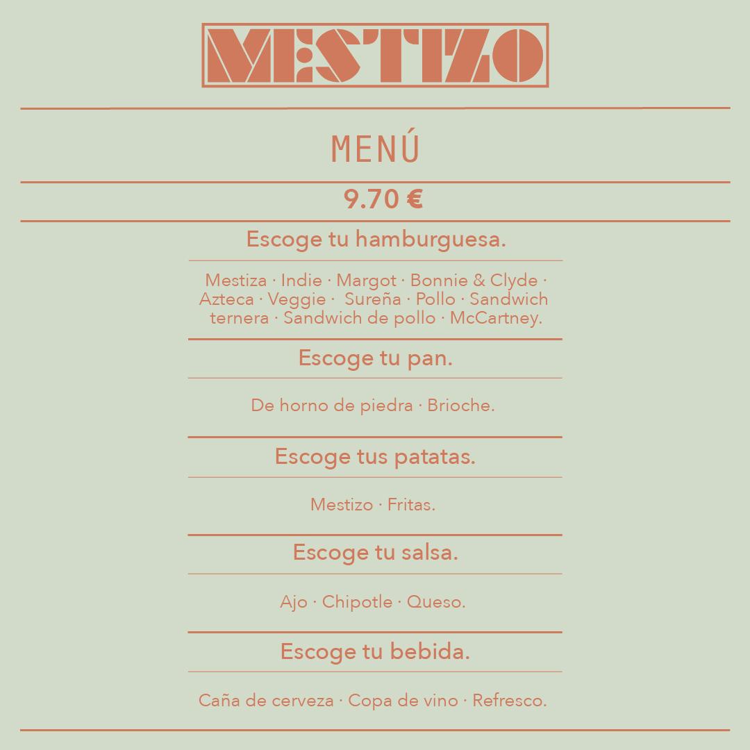 Carta del restaurante Mestizo, Villafranca del Panades