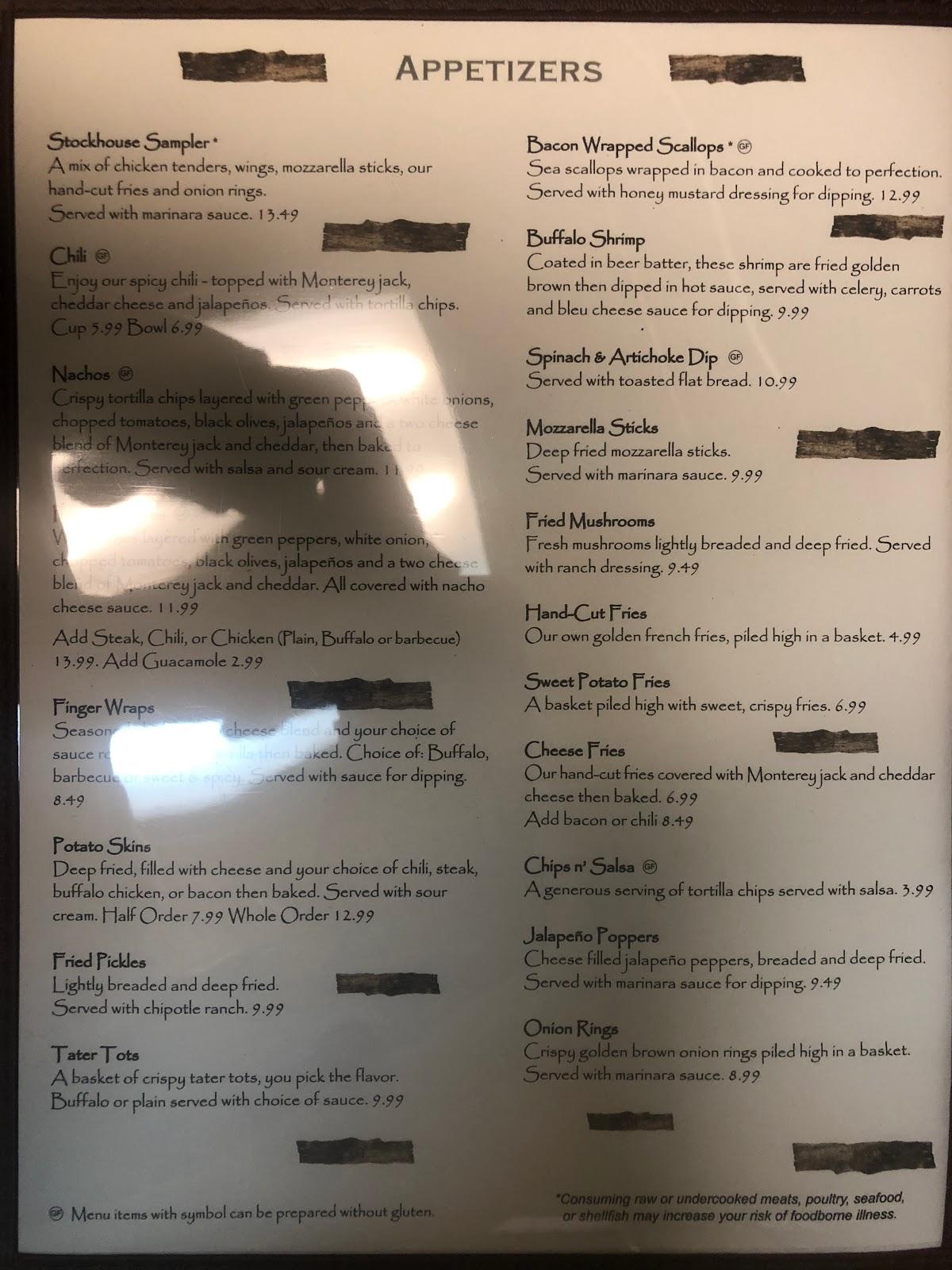 Menu at Stockhouse Restaurant & Sandbar Pub, Windham