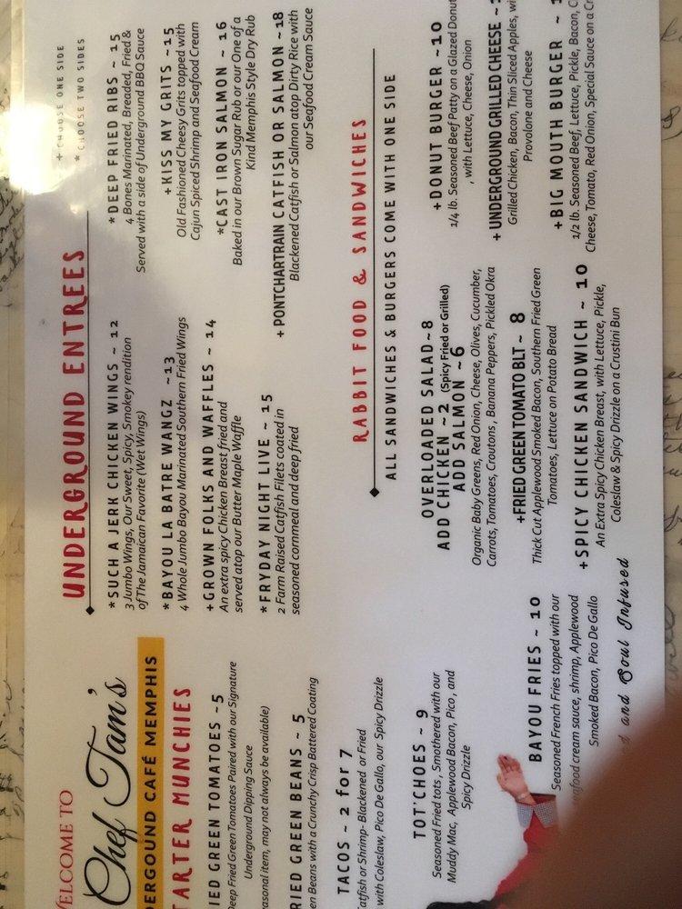 Menu at Chef Tam's Underground Cafe, Memphis, 668 Union Ave