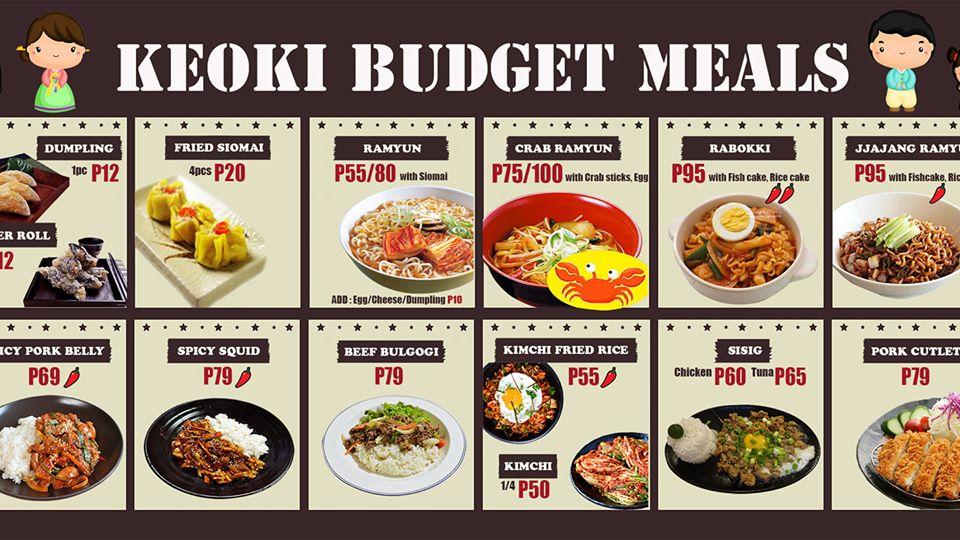Menu at Keoki Budget Meals restaurant, Baguio