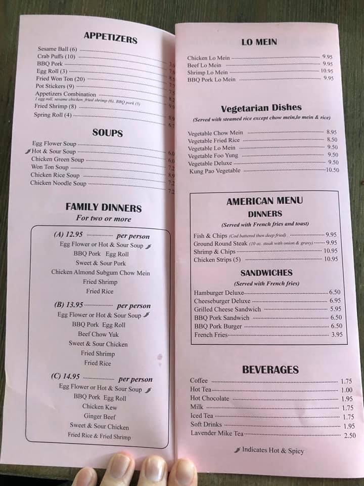 Menu at Orient Cafe, The Dalles