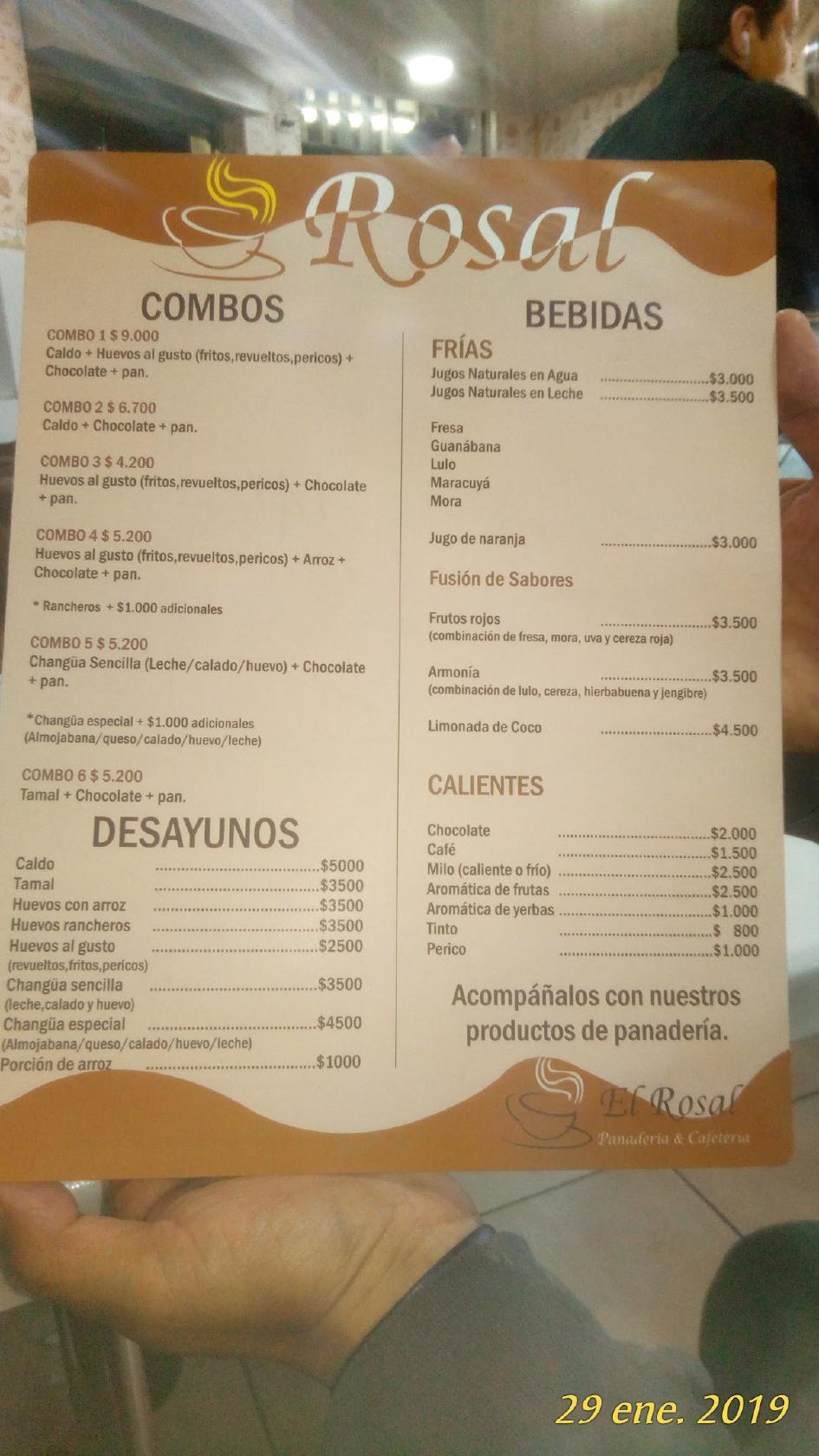 Menu at Panaderia El Rosal, Bogotá, Cra. 24 D #48