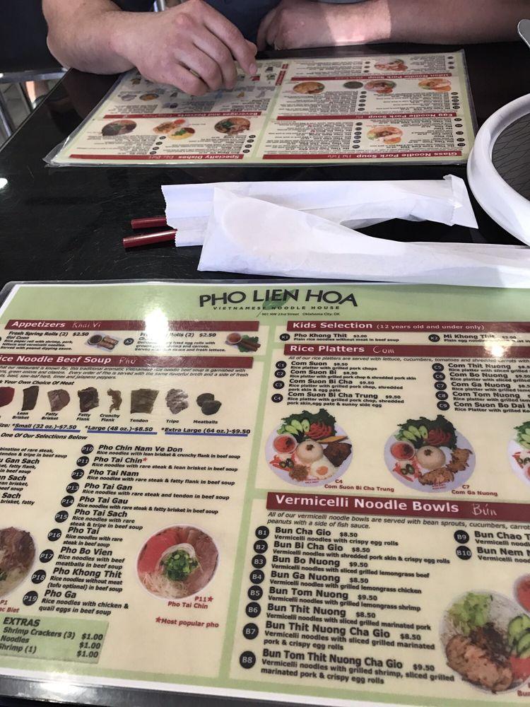 Menu at Pho Lien Hoa restaurant, Oklahoma City, 901 NW 23rd St