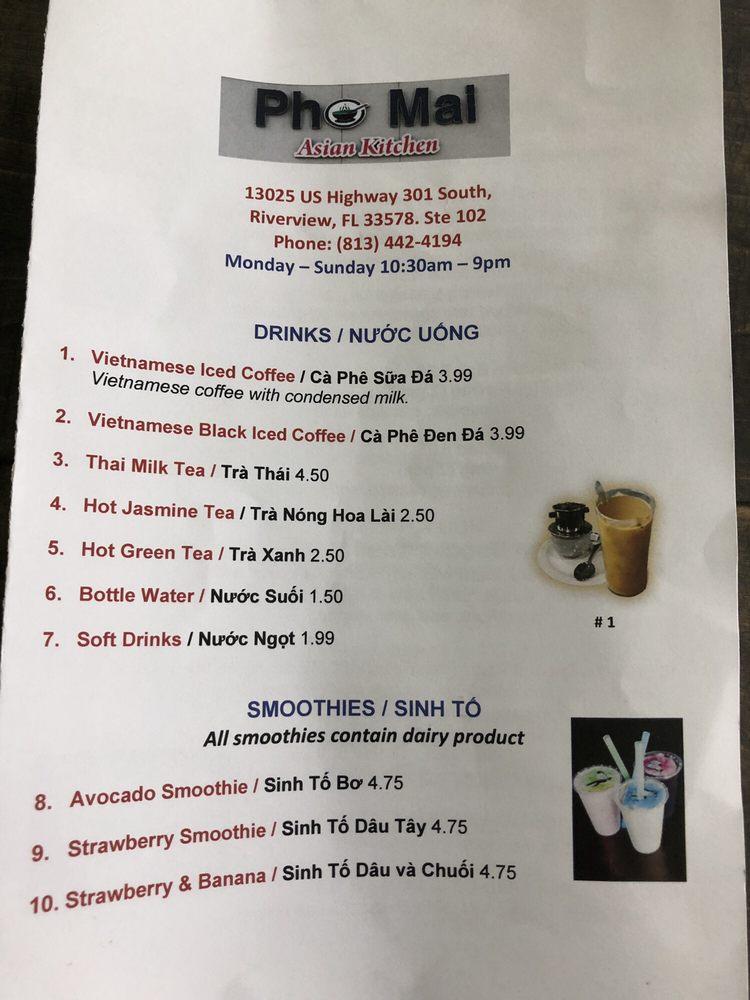Menu at Pho Mai Asian Kitchen restaurant, Riverview
