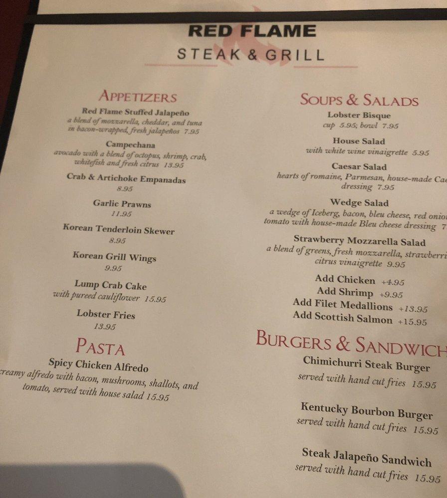 Carta de parrilla Red Flame Steak & Grill, The Woodlands
