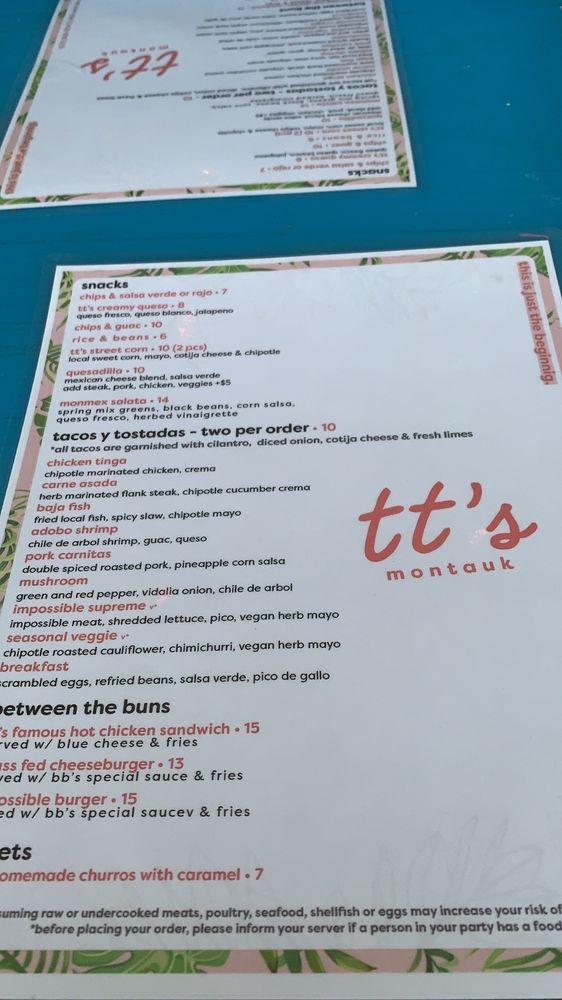 Menu at TT's Montauk restaurant, Montauk