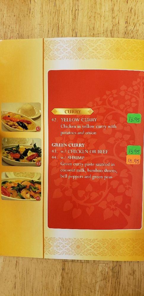 Menu at Thai Town restaurant, Kenai