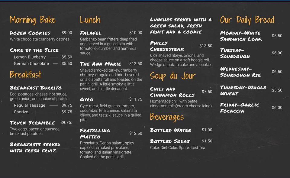 Carta de Full Circle Bakery/Cafe, Kearney