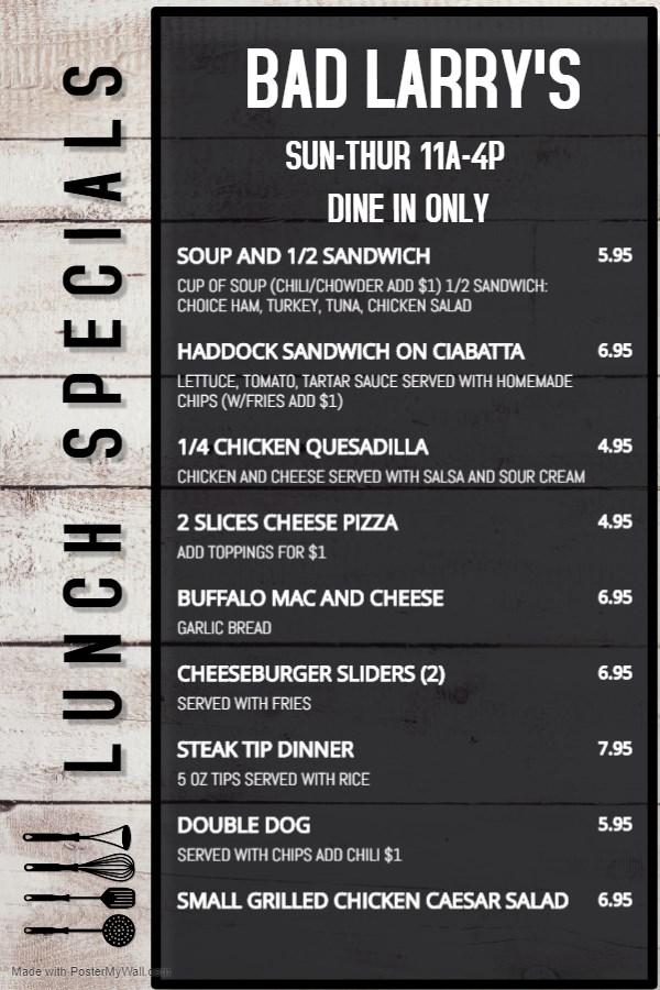 Menu at Bad Larry's Bar and Grill, Lunenburg