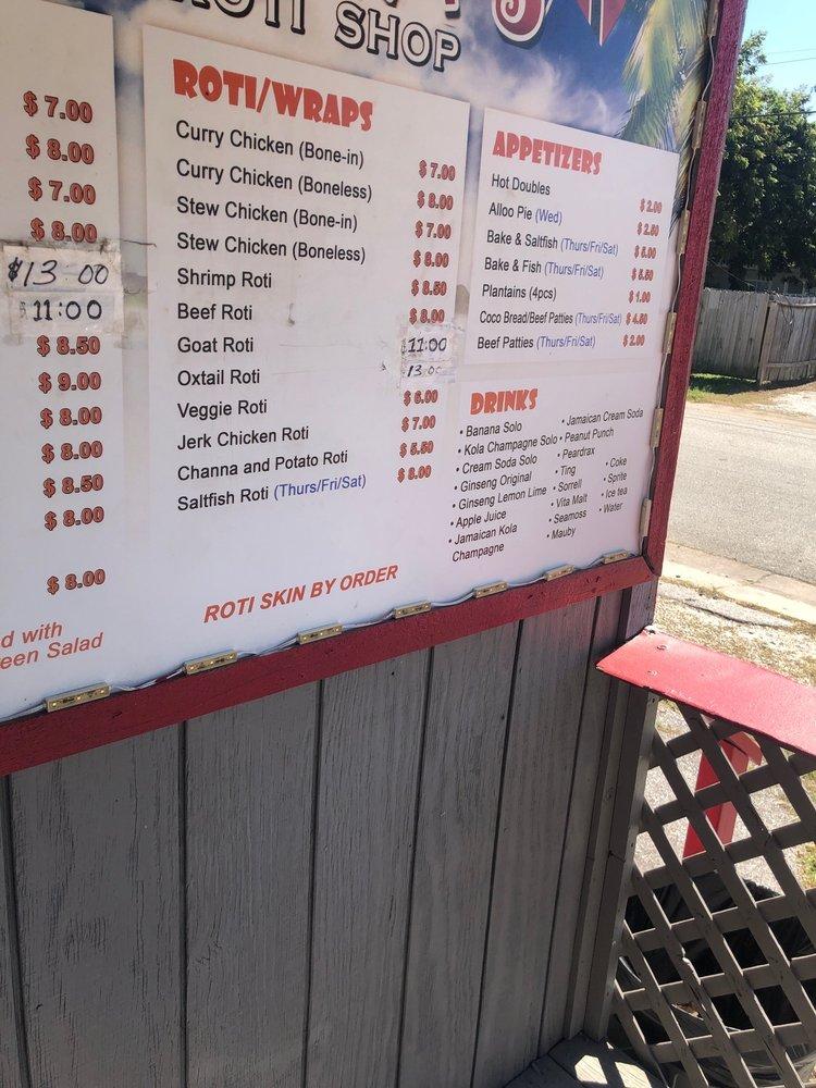 Menu at Asha's Roti Shop restaurant, Baytown