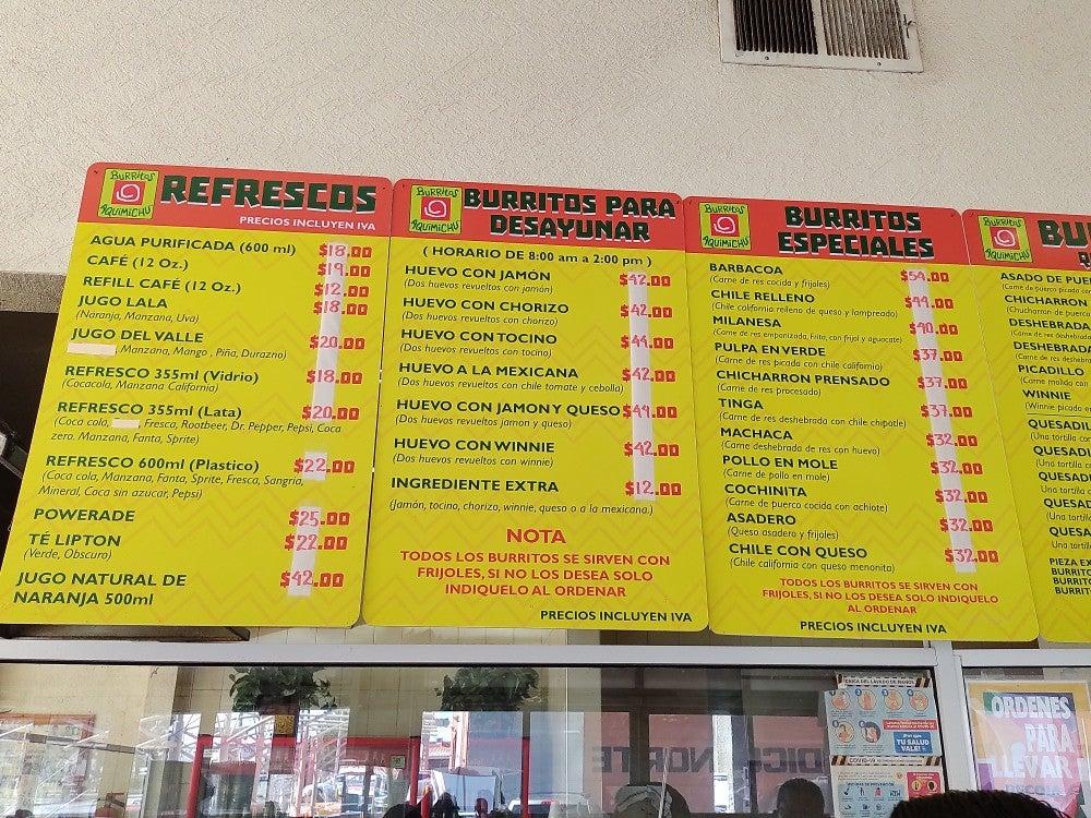 Carta del restaurante Burritos Aquimichú, Ciudad Juarez