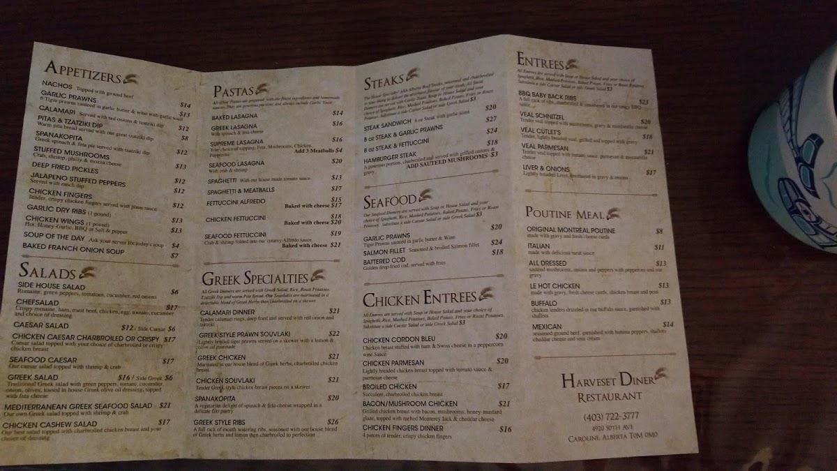 Menu at Harvest Diner steakhouse, Caroline