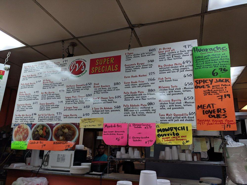 Menu at JV's Mexican Food restaurant, San Diego