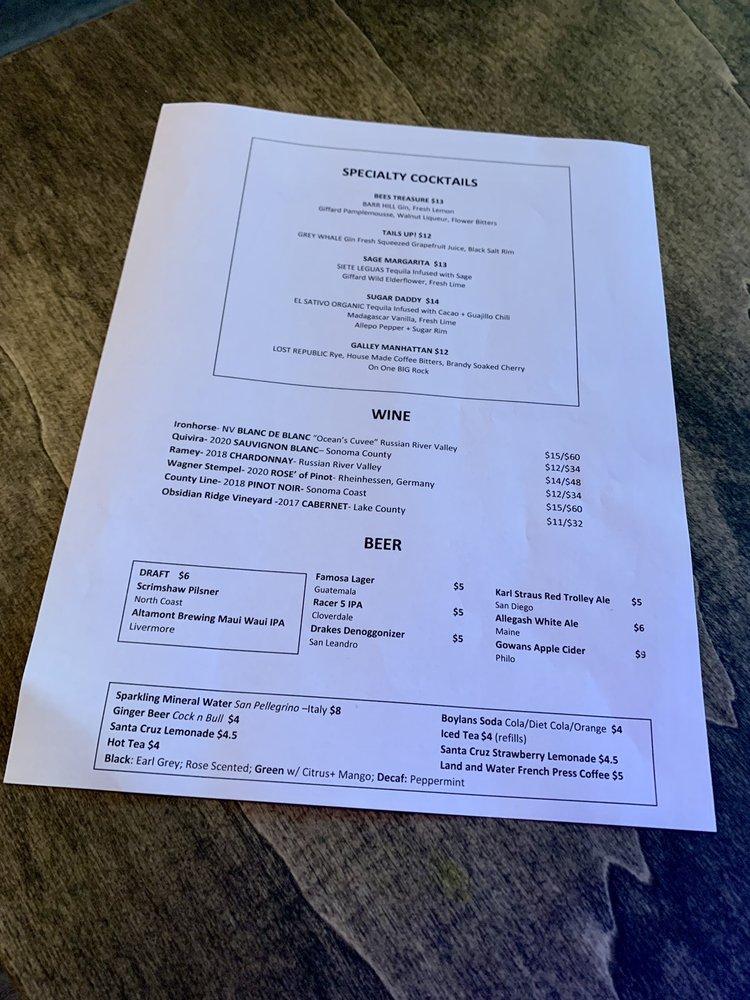 Menu at Tony's Galley restaurant, Santa Rosa