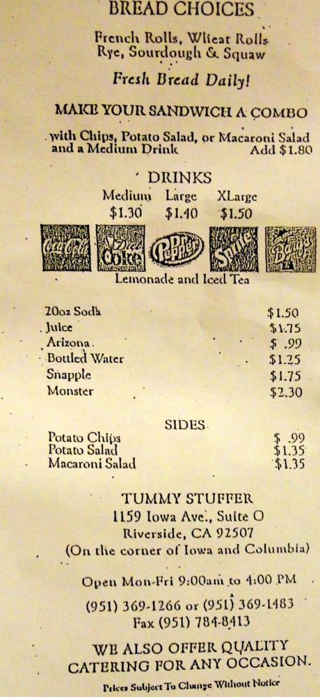 Menu at Tummy Stuffer restaurant, Riverside