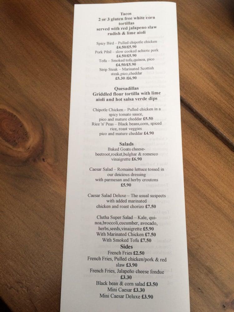 Menu at Clutha & Victoria Bar, Glasgow
