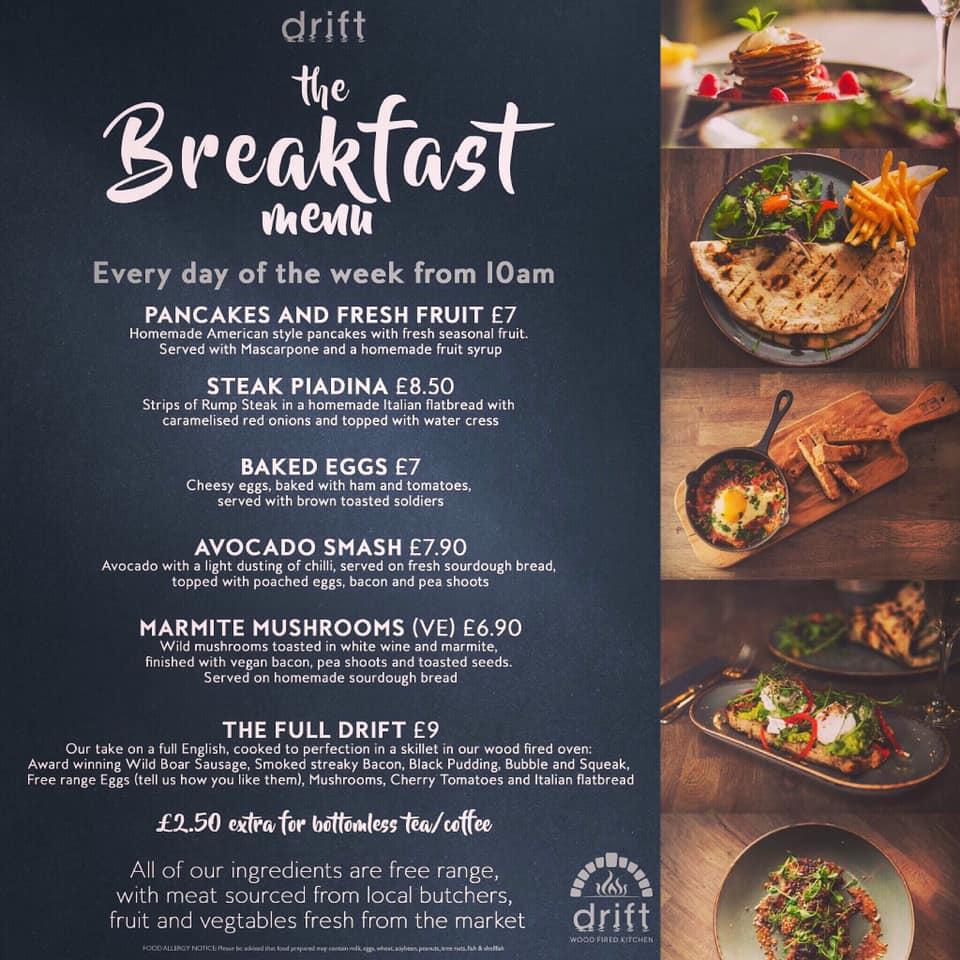 Menu at Drift Hayling Island restaurant, England