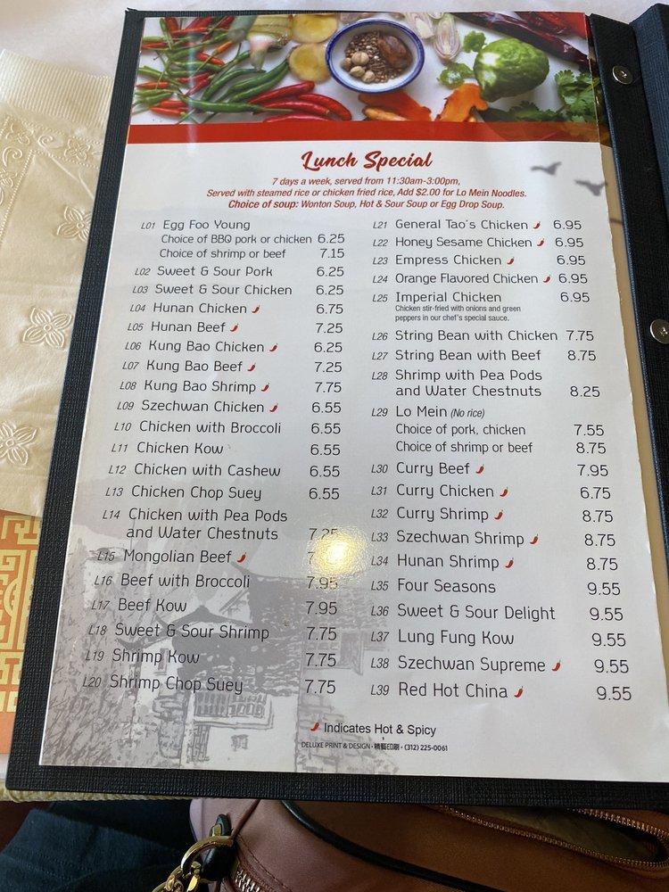 Menu at East China Inn restaurant, North Aurora