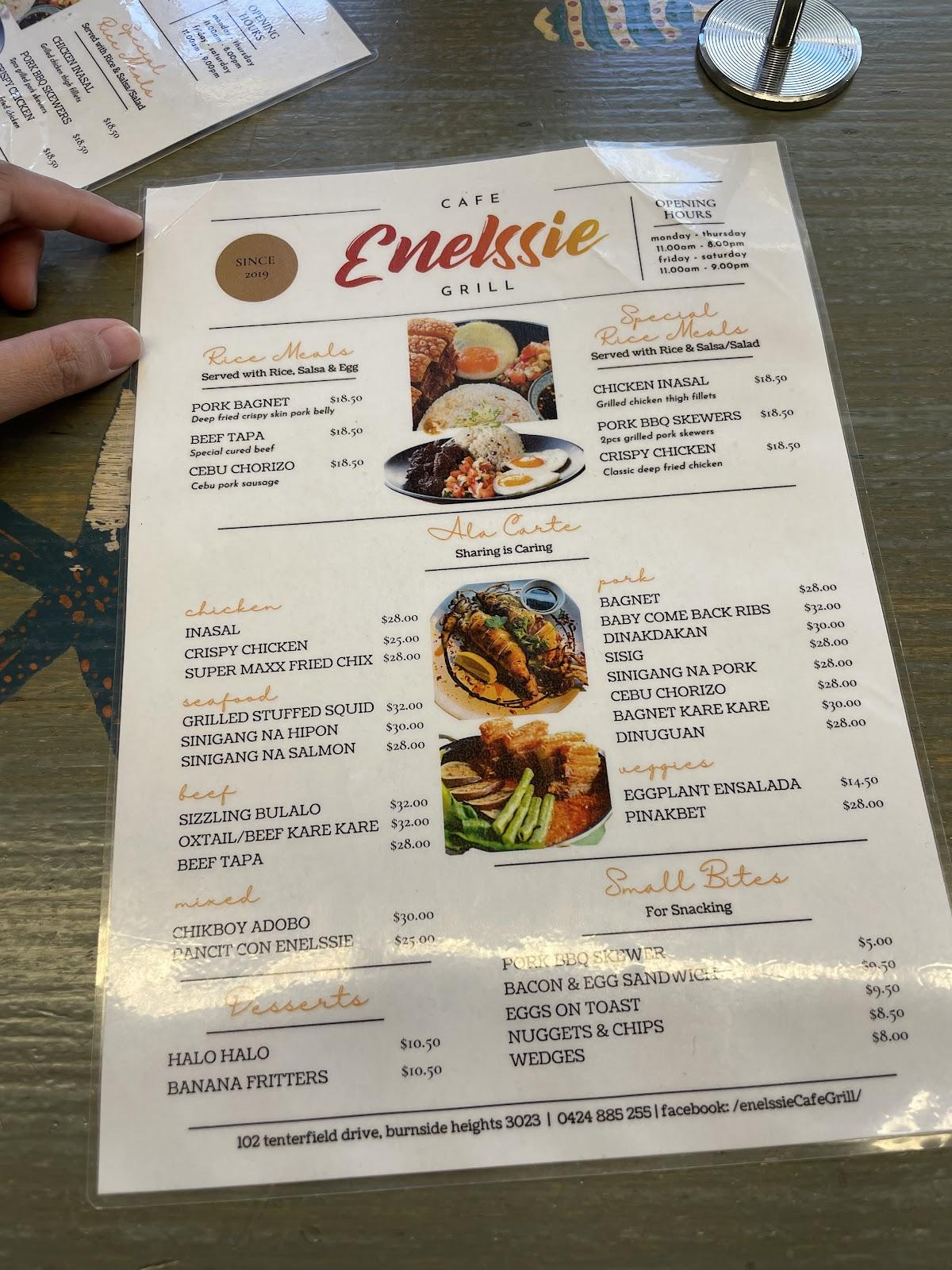Menu at Enelssie Café and Grill cafe, Burnside Heights