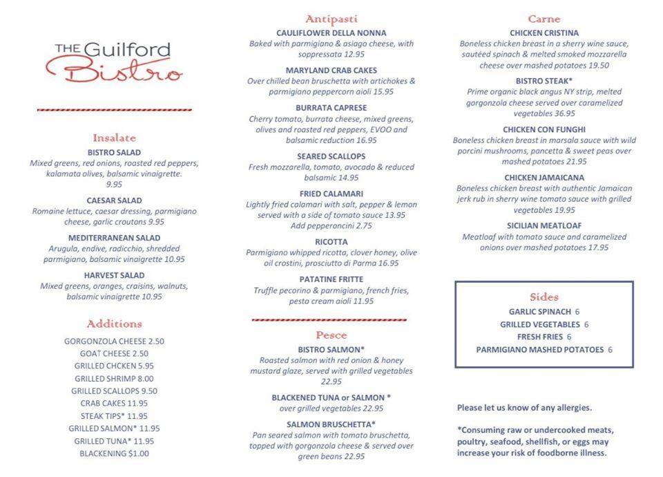 Menu at The Guilford Bistro & Grille Cafe, Guilford