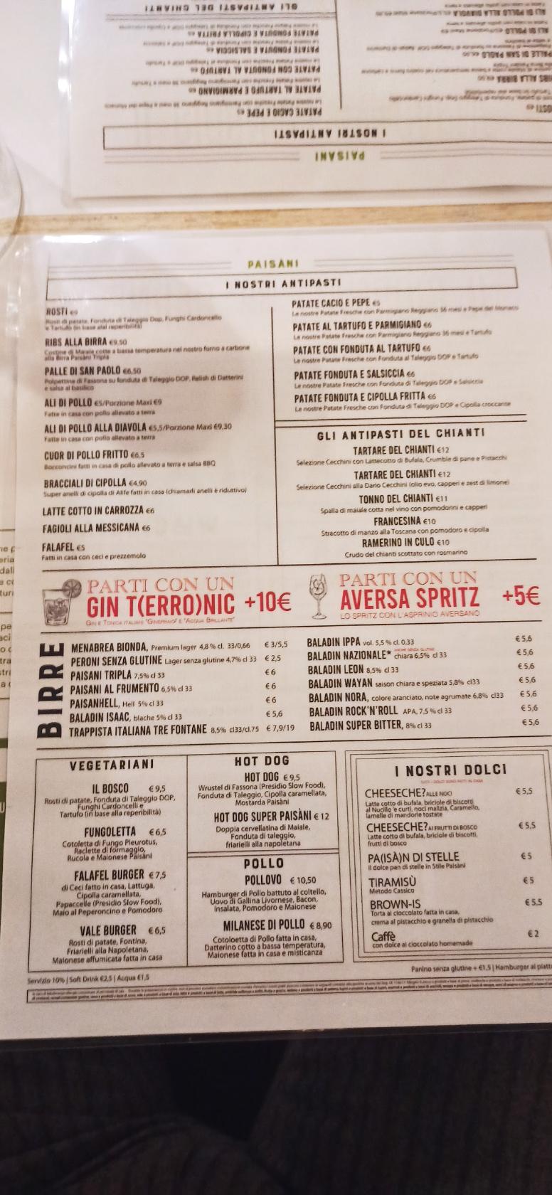 Menu at PAISÀNI hamburger italiani restaurant, Aversa