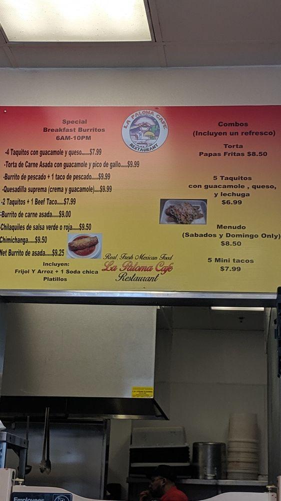 Menu at La Paloma Mexican Food restaurant, Indio