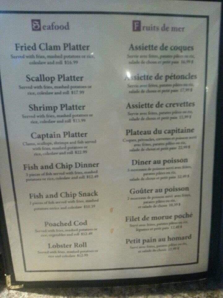 Menu at Le Gallant restaurant, Rogersville