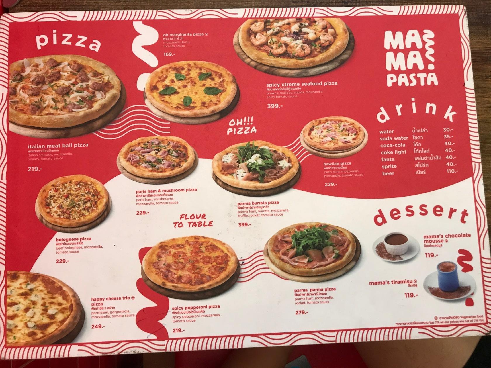 Menu at Mama Pasta Ari restaurant, Bangkok