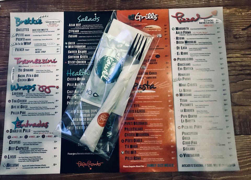 Menu at Papa Pronto - Witkoppen restaurant, Randburg, 285 Church Street ...