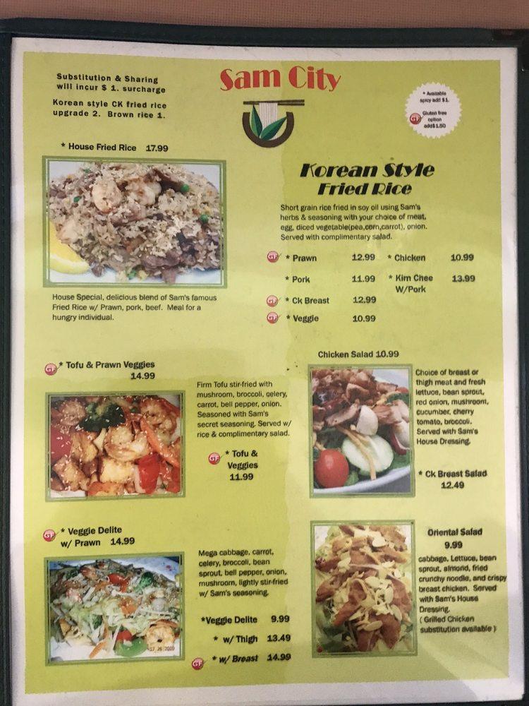 Menu at Sam City Pho & Grill restaurant, Albany
