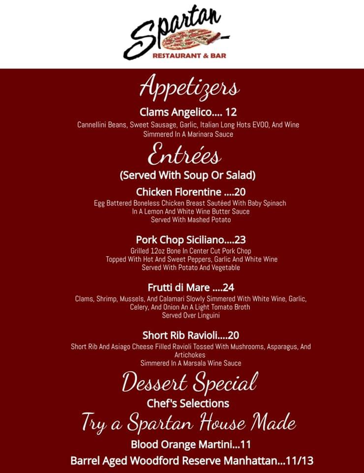 Menu at Spartan Restaurant and Bar, Waterbury