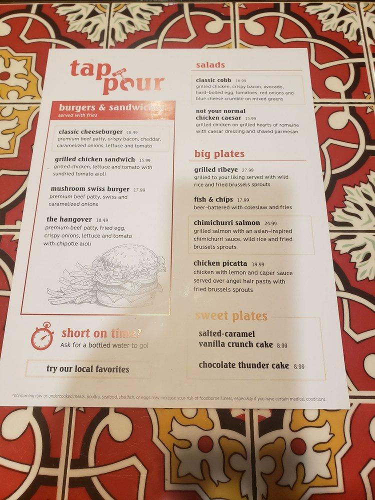 Menu at Tap and Pour restaurant, Oakland