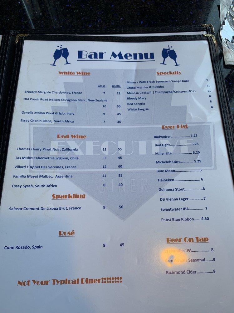 Menu at The Executive Diner restaurant, Alexandria