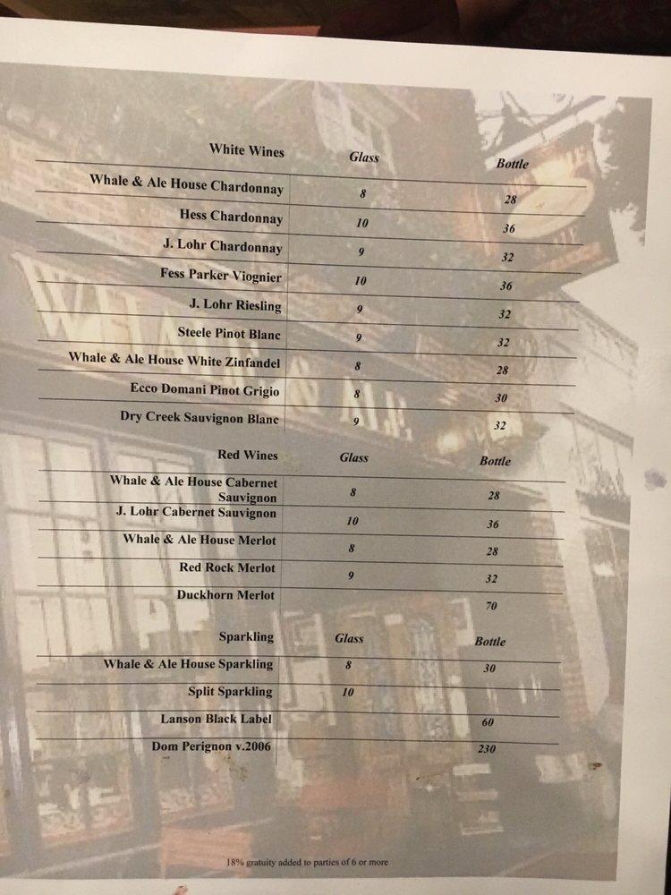 Menu at The Whale & Ale pub & bar, Rancho Palos Verdes