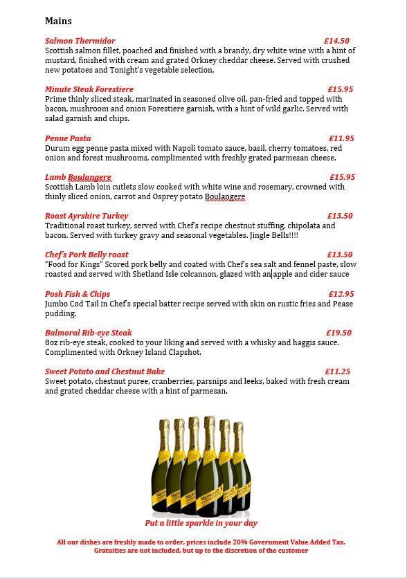 Menu at The Comrie Cafe, Comrie