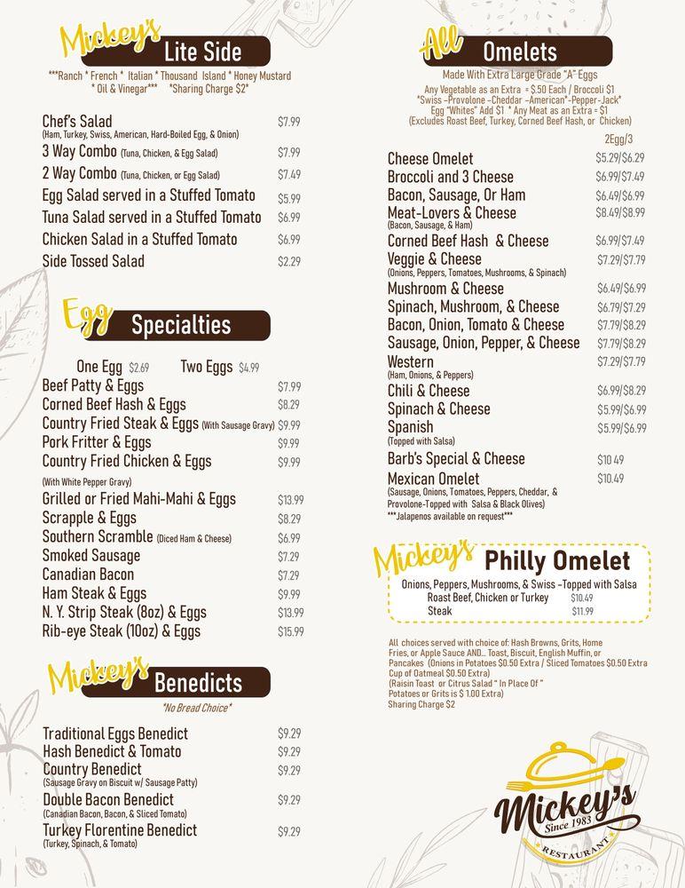 Menu at Mickey's Restaurant, Fort Pierce