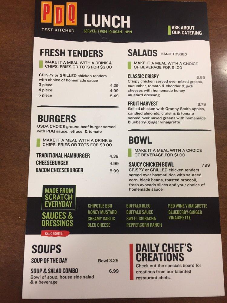 Menu at PDQ Test Kitchen restaurant, Tampa
