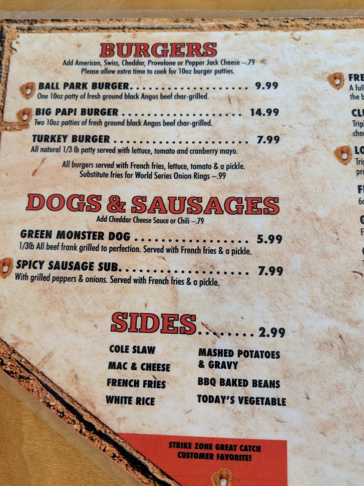 Menu at Strike Zone Restaurant & Pub, Old Orchard Beach