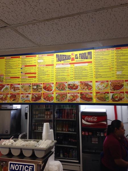 Menu at Taqueria El Favorito restaurant, Sebastopol