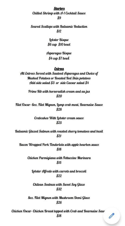 Menu at The Boxcar of Saint Marys restaurant, Saint Marys