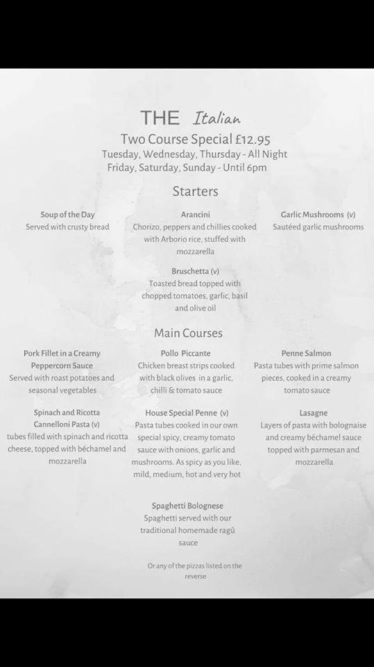 Menu at The Italian restaurant, Glossop, 110-112 High St W
